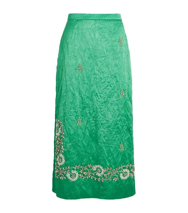 Erdem Floral-embellished Midi Skirt - Green