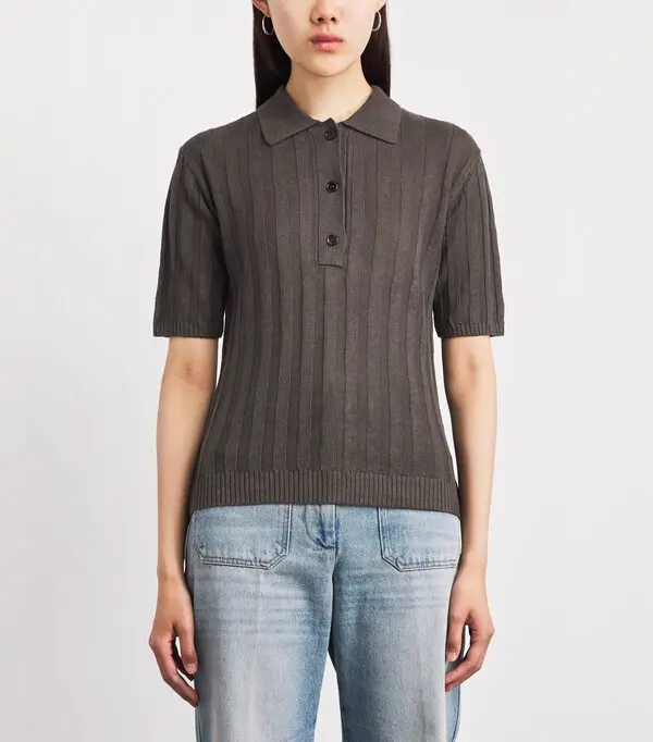 Max Mara Linen Ribbed Polo Sweater