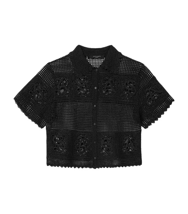 ALLSAINTS Crochet Kyra Polo Shirt - Black