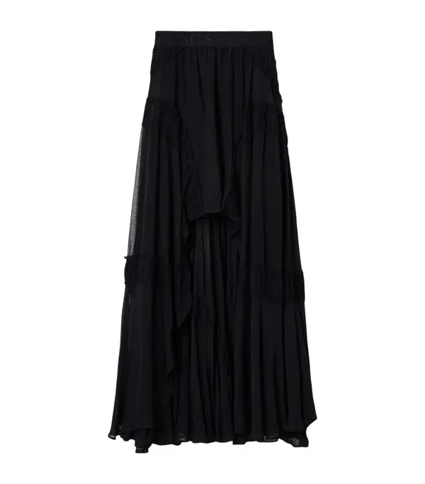ALLSAINTS Ruched Asymmetric Maxi Skirt - Black