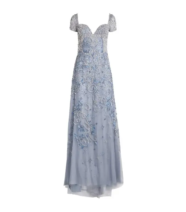 GEORGES HOBEIKA Embellished Tulle Gown - Blue