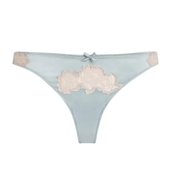 FLEUR DU MAL Silk Lace-detail Juliet Thong - Blue