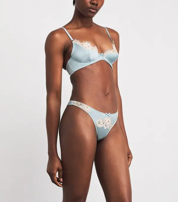 FLEUR DU MAL Silk Lace-detail Juliet Thong - Blue