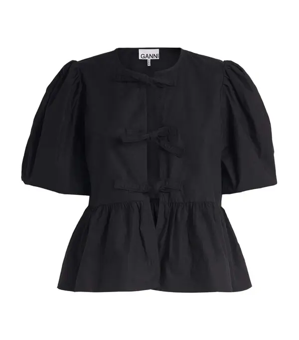 GANNI Cotton Poplin Peplum Blouse - Black