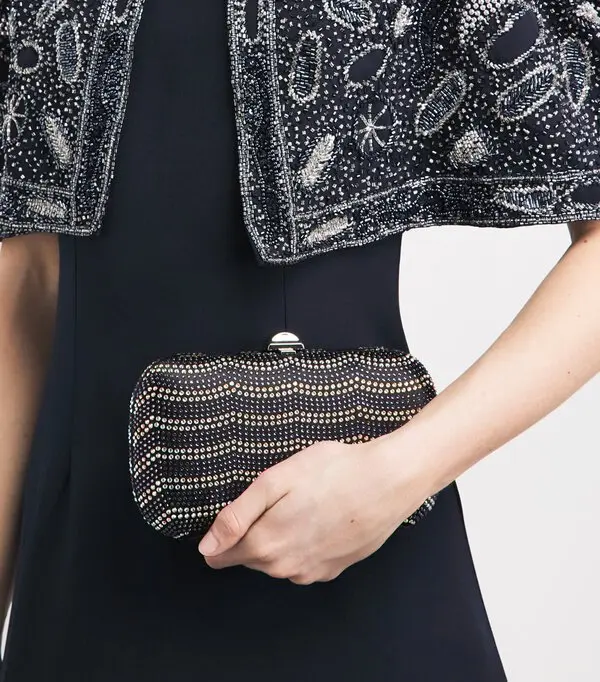 Rodo Embellished Wave Clutch - Silver