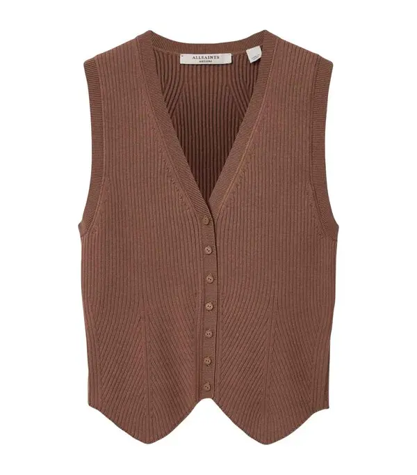 ALLSAINTS Cruz Rib Knit Waistcoat - Brown