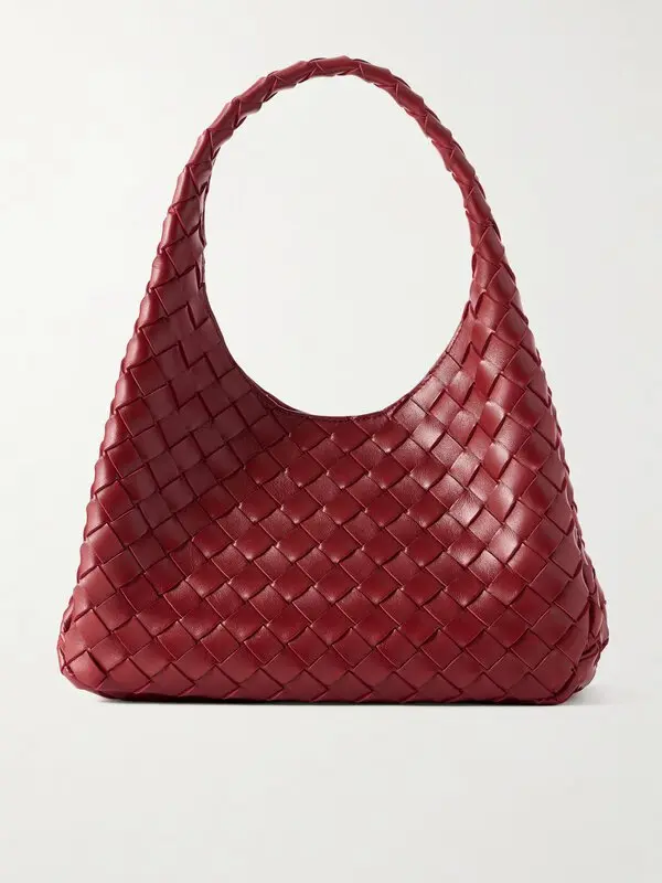 Bottega Veneta Campana Small Intrecciato Leather Shoulder Bag - Red