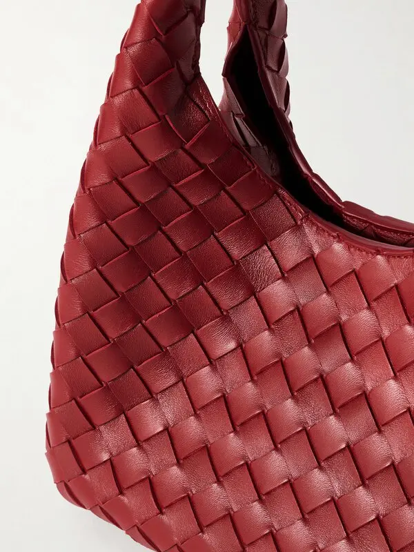 Bottega Veneta Campana Small Intrecciato Leather Shoulder Bag - Red