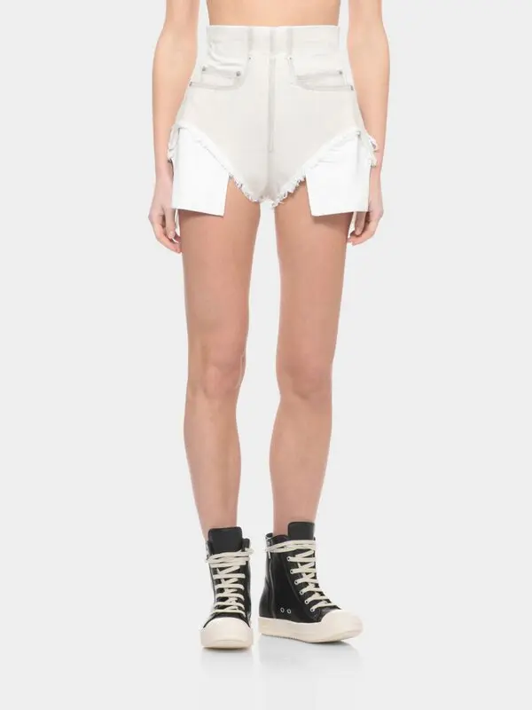 Rick Owens Bleached Denim High-waisted Shorts - Ivory