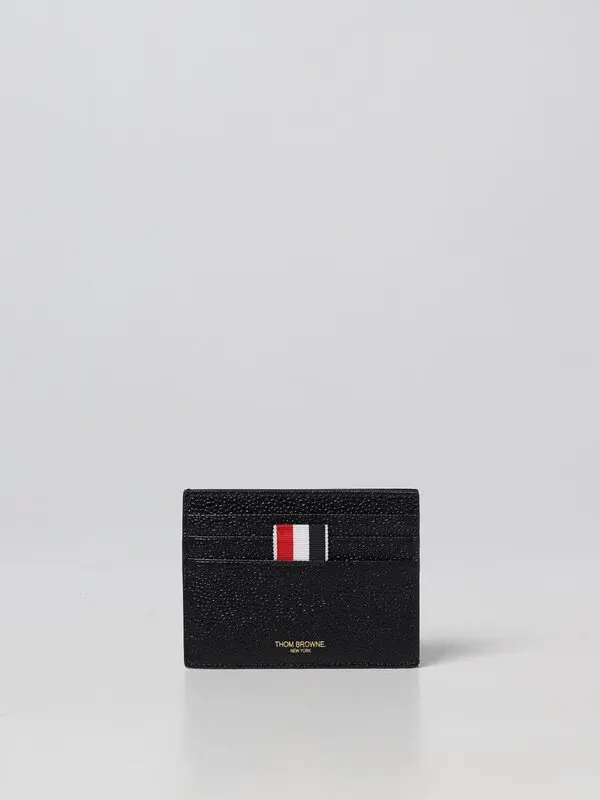 Thom Browne Credit Card Holder In Grained Leather - Black