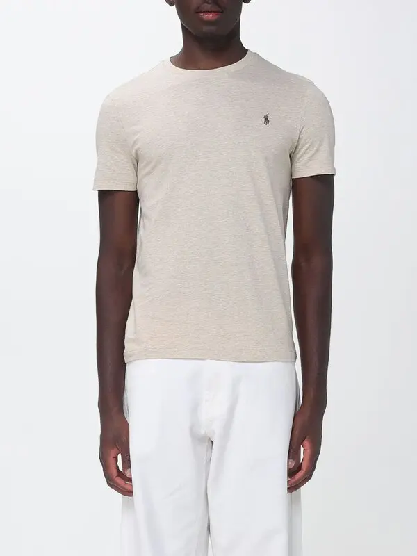 Polo Ralph Lauren Slim Fit Cotton T-shirt With Embroidered Logo And Crew Neck - Sand