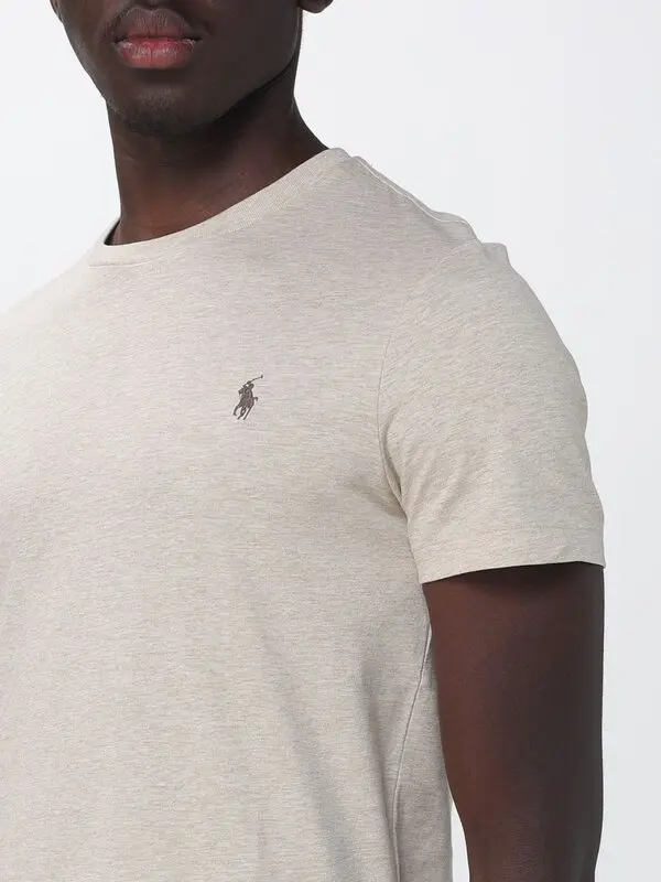 Polo Ralph Lauren Slim Fit Cotton T-shirt With Embroidered Logo And Crew Neck - Sand