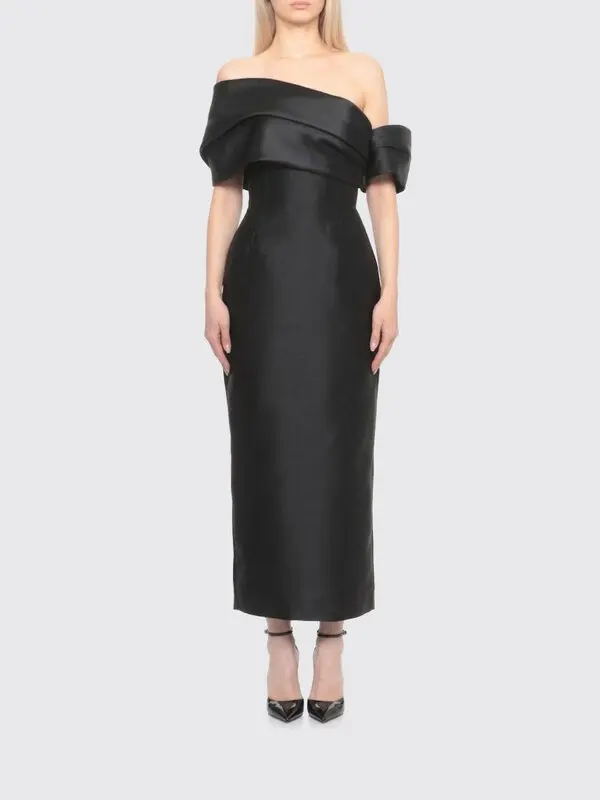 Solace London One Shoulder Satin Midi Dress - Black