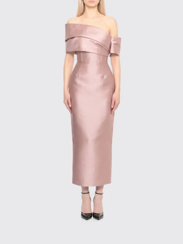 Solace London One Shoulder Satin Midi Dress - Pink