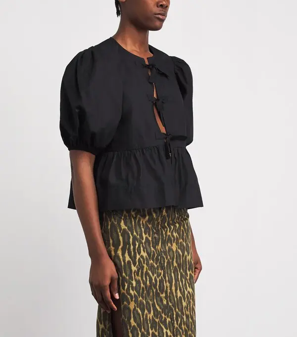 GANNI Cotton Poplin Peplum Blouse