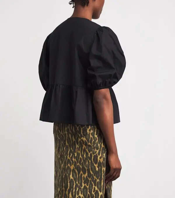 GANNI Cotton Poplin Peplum Blouse