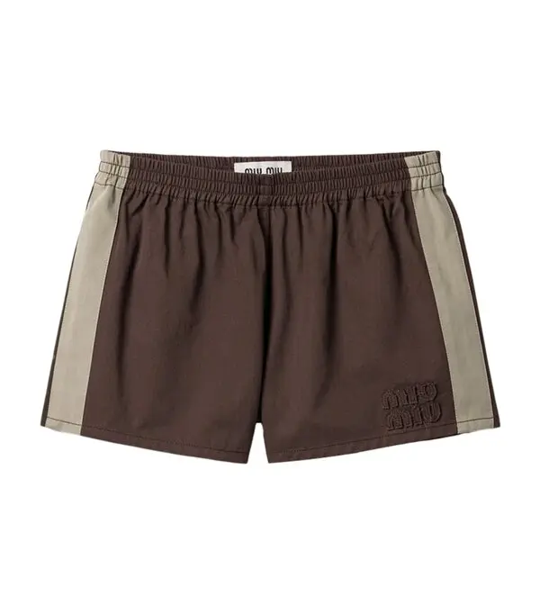 Miu Miu Cotton Twill Striped Shorts - Brown