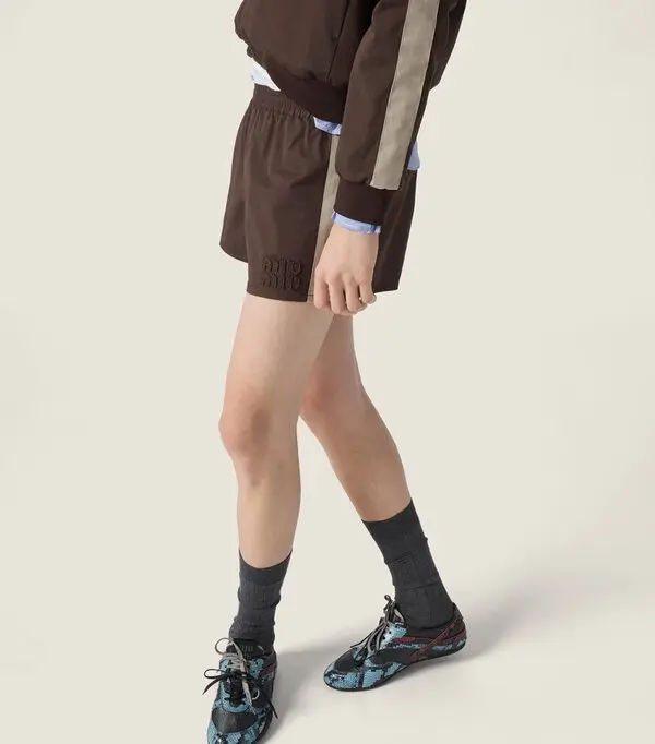 Miu Miu Cotton Twill Striped Shorts - Brown