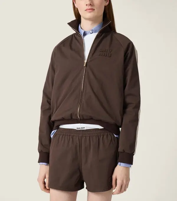 Miu Miu Cotton Twill Striped Shorts - Brown