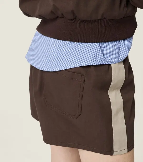 Miu Miu Cotton Twill Striped Shorts - Brown