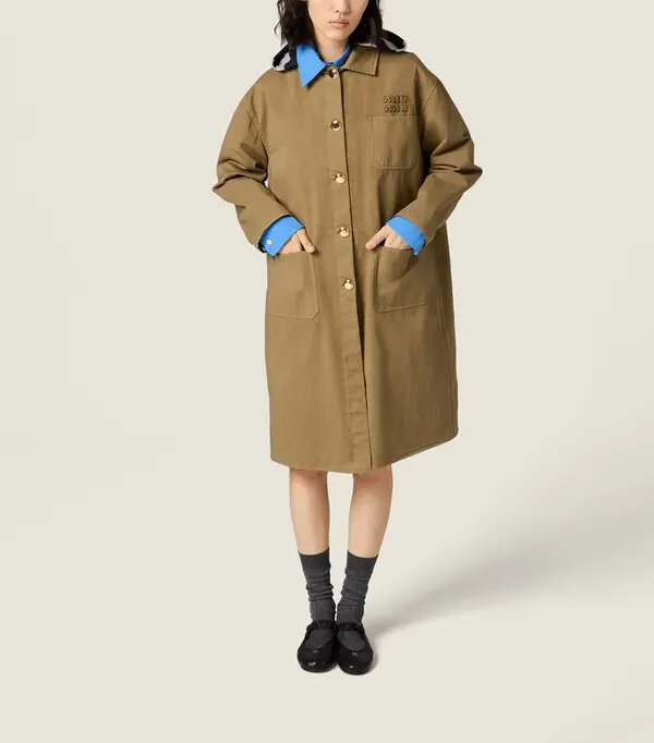 Miu Miu Gabardine Hooded Trench Coat - Neutral