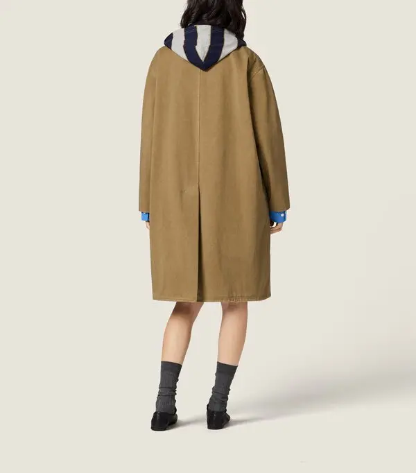 Miu Miu Gabardine Hooded Trench Coat - Neutral