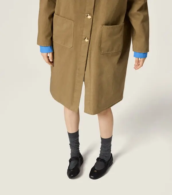 Miu Miu Gabardine Hooded Trench Coat - Neutral