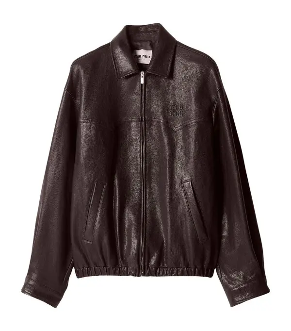 Miu Miu Leather Blouson Jacket - Brown