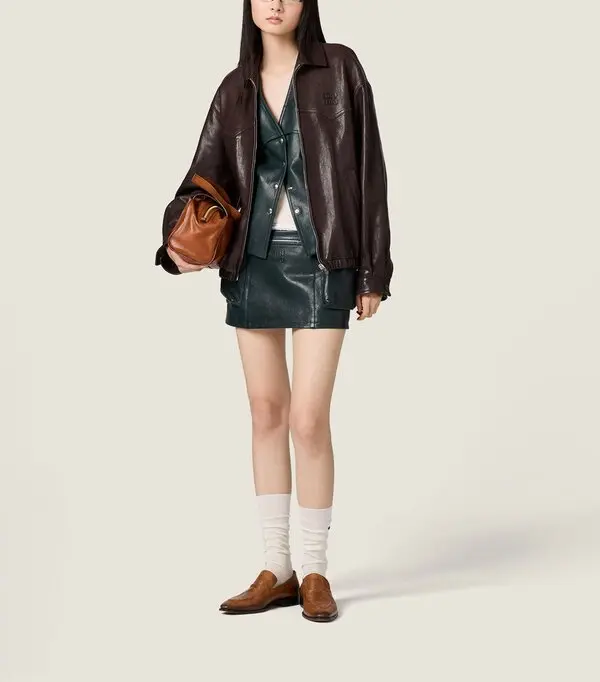 Miu Miu Leather Blouson Jacket - Brown