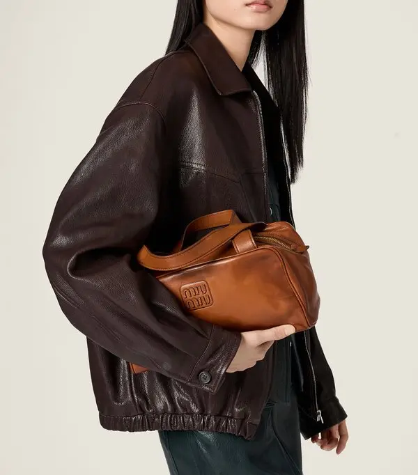 Miu Miu Leather Blouson Jacket - Brown