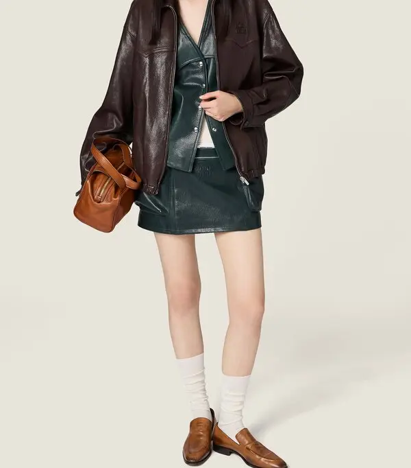 Miu Miu Leather Blouson Jacket - Brown
