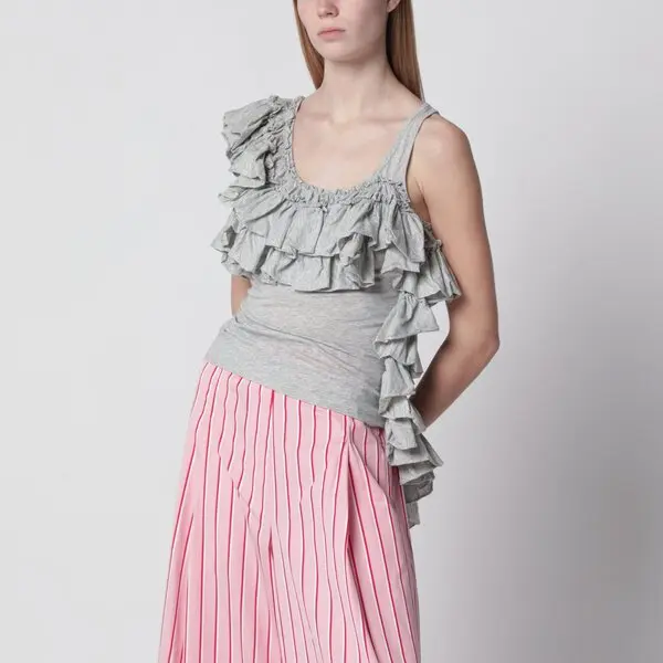 Dries Van Noten Mélange Tank Top With Ruffles - Grey