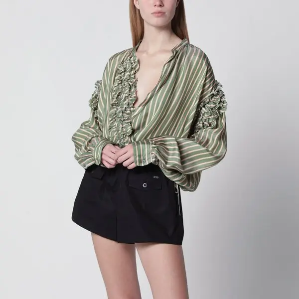 Dries Van Noten Striped Wrap Shirt In Cupro - Green
