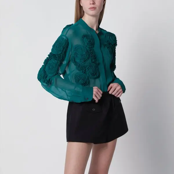 Dries Van Noten Viscose Shirt With Rose Embroidery - Green