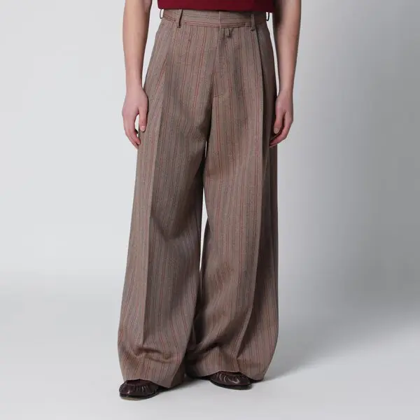 Dries Van Noten Wide-leg Pinstripe Wool Trousers - Metal