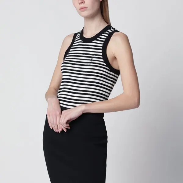 Saint Laurent Striped Cassandre Sleeveless Cotton-blend Top - Black