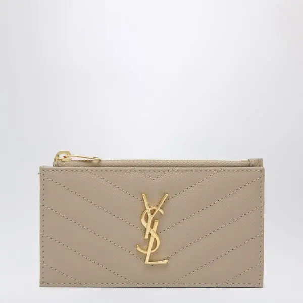 Saint Laurent Cassandre Matelassé Card Holder - Beige
