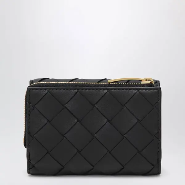 Bottega Veneta Gold Intrecciato Tri-fold Wallet - Black
