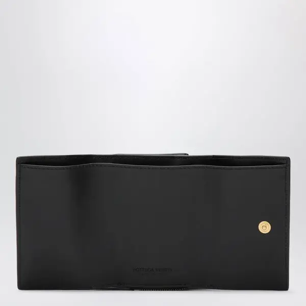 Bottega Veneta Gold Intrecciato Tri-fold Wallet - Black