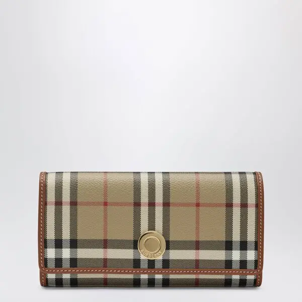 Burberry Check Continental Wallet In Coated Cotton Blend - Beige