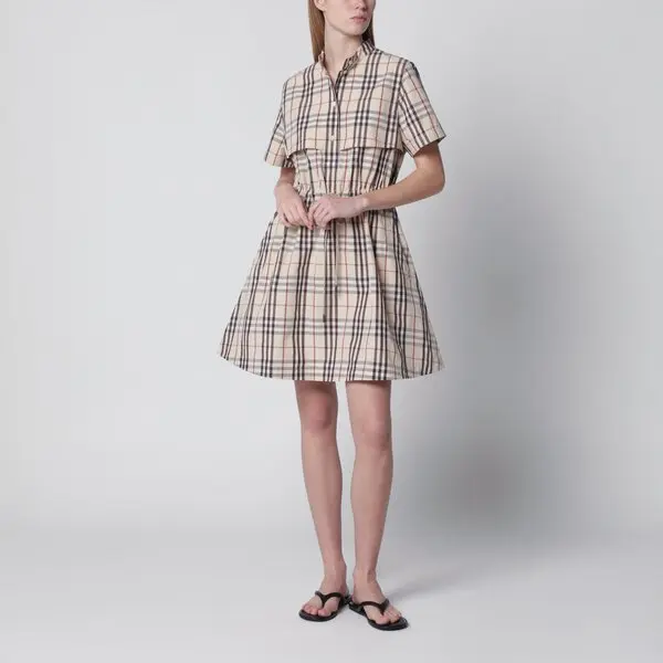 Burberry Check Short-sleeve Cotton Dress - Beige
