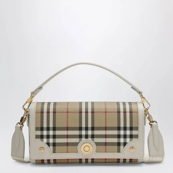 Burberry Note Small Shoulder Bag In Coated Cotton - Beige