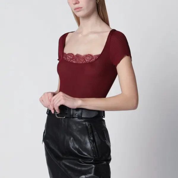 Saint Laurent Square-neck Lace T-shirt