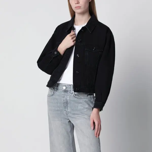 ANINE BING Quincy Cropped Denim Jacket - Black