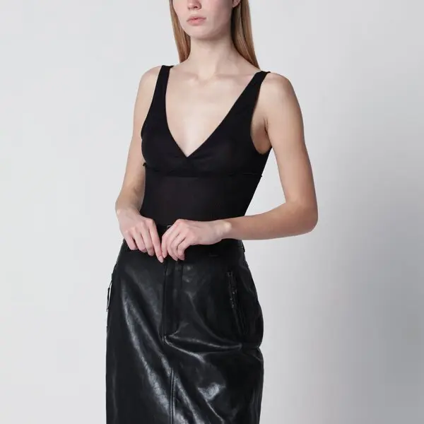 Saint Laurent Cassandre Ribbed Silk Jersey Tank Top - Black