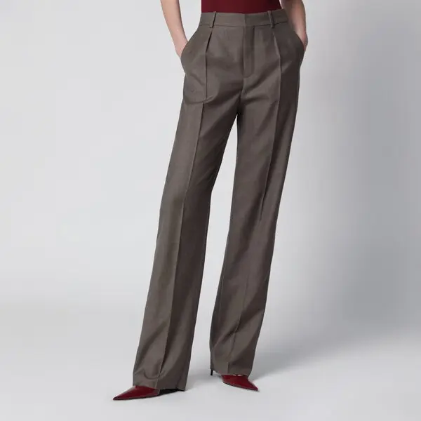 Saint Laurent Mid-rise Tailored Straight-leg Wool Trousers - Brown