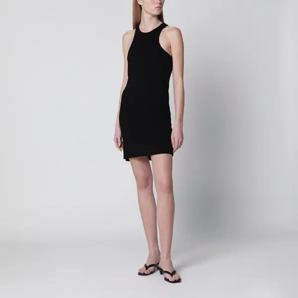 ANINE BING Cole Ribbed Cotton Halter Mini Dress - Black