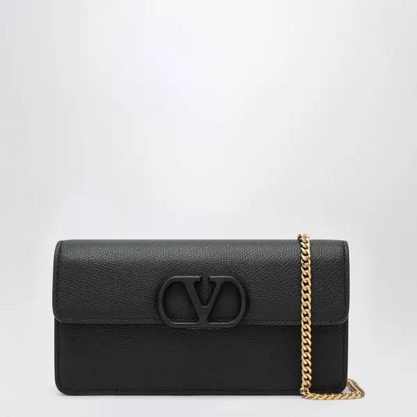 Valentino Garavani Vlogo Signature Chain Wallet In Leather - Black