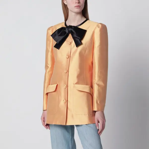 Valentino Garavani Shantung Pea Coat With Bow - Orange