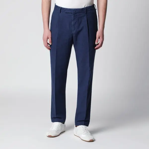 SANTANIELLO Trousers In Cotton And Linen - Blue